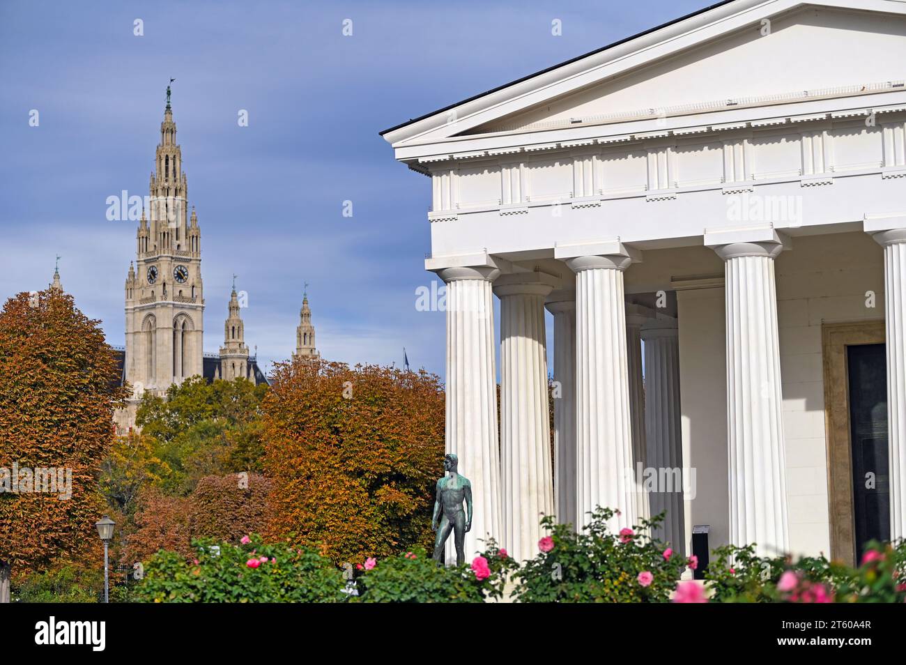Temple of Theseus in Volksgarten park with City Hall, Vienna, Austria ...