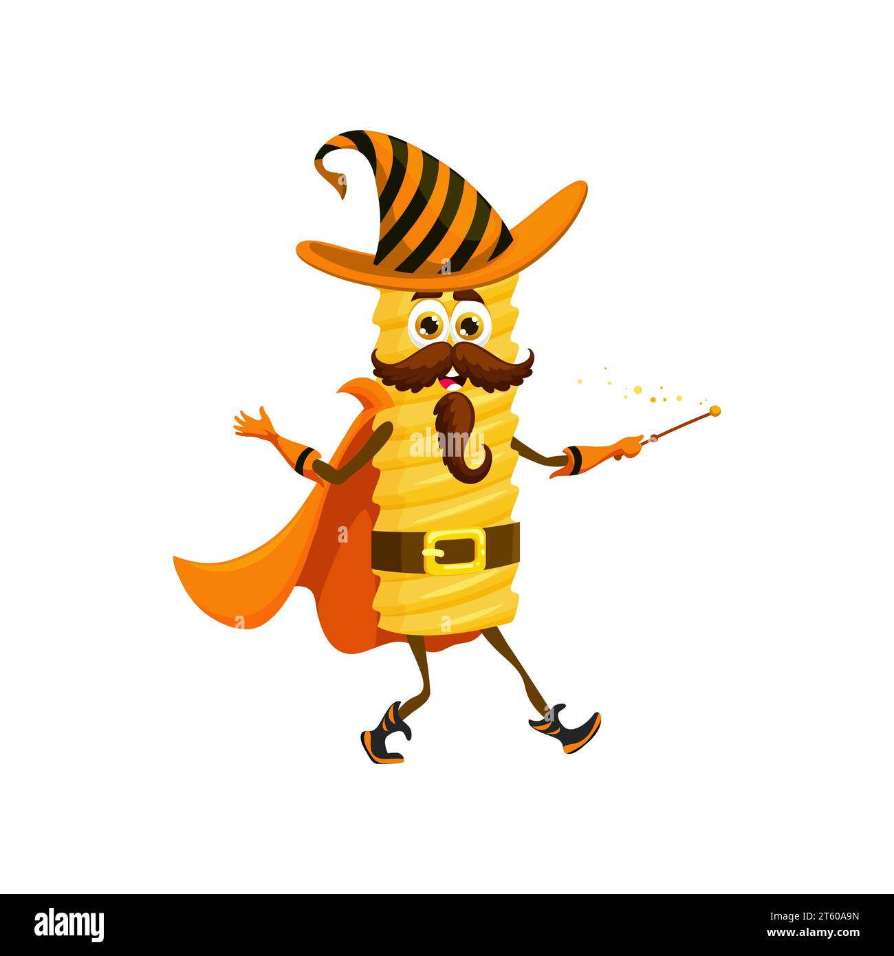 Cartoon Halloween tortiglioni pasta sorcerer character. Tasty Italian ...