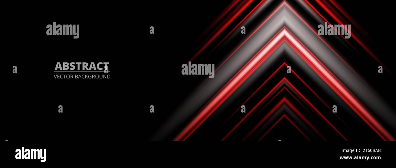 Red and gray abstract arrows on a wide black background banner. Vector ...