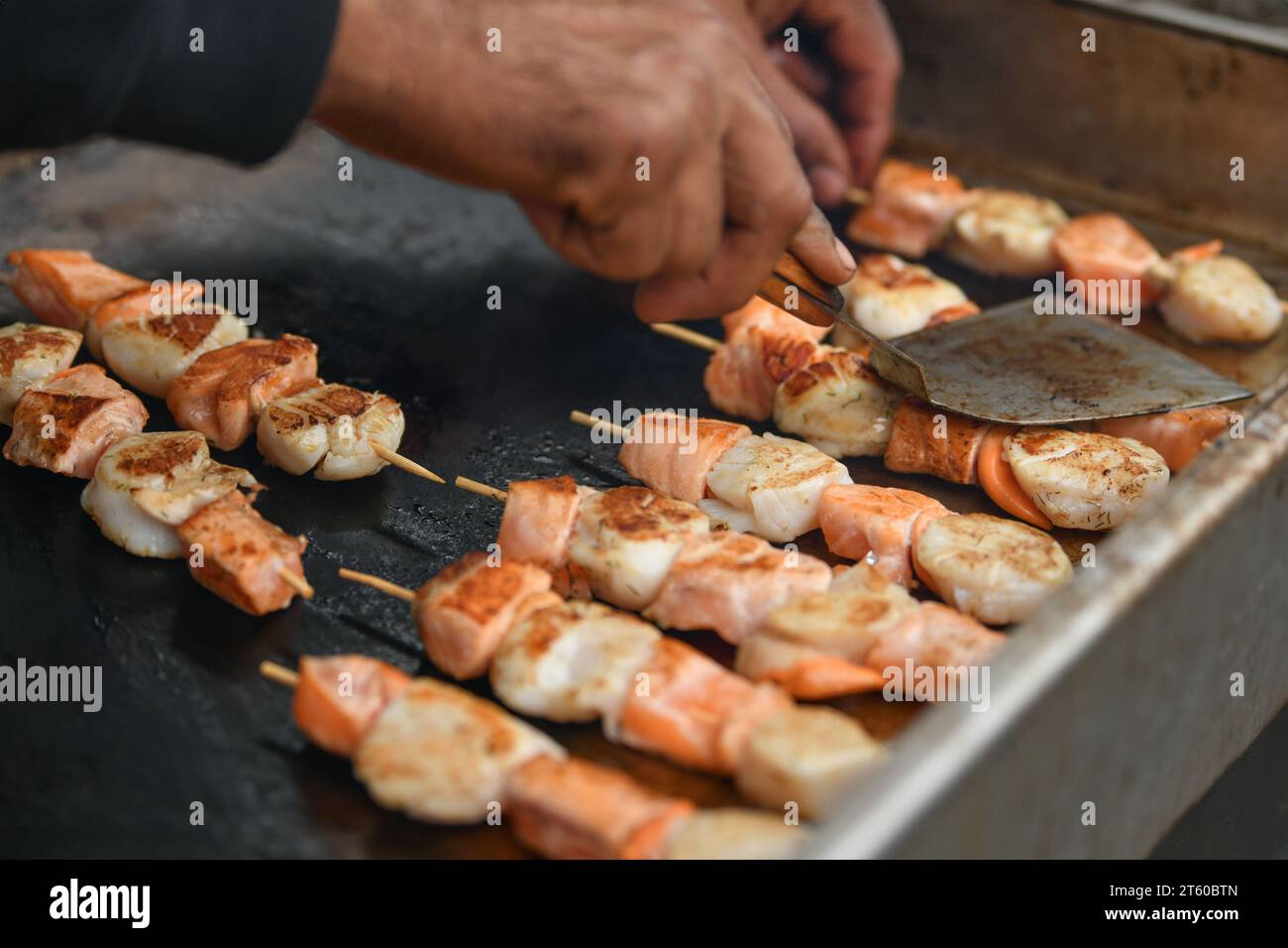 Grilled scallops barbecue on a grill Stock Photo - Alamy