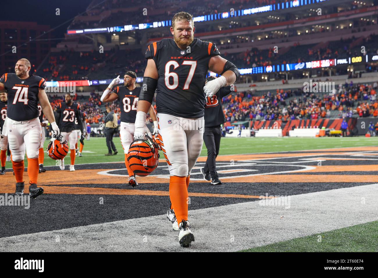 Cincinnati Bengals guard Cordell Volson (67) leaves the field after an ...
