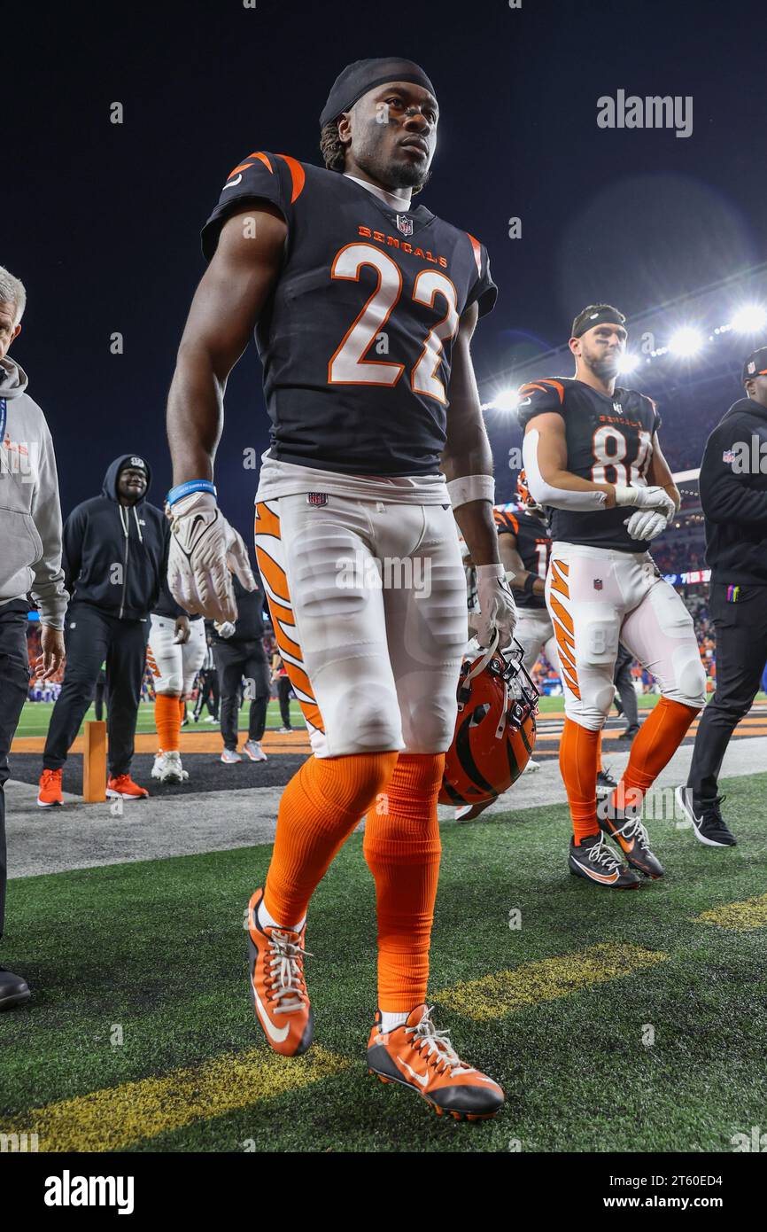 Cincinnati Bengals cornerback Chidobe Awuzie (22) leaves the field at ...