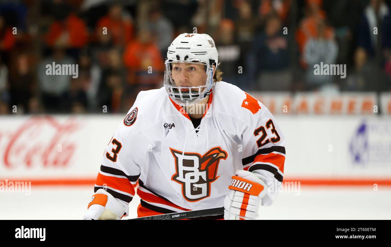 Bowling Green forward Ben Doran (23) skates against the Mercyhurst ...