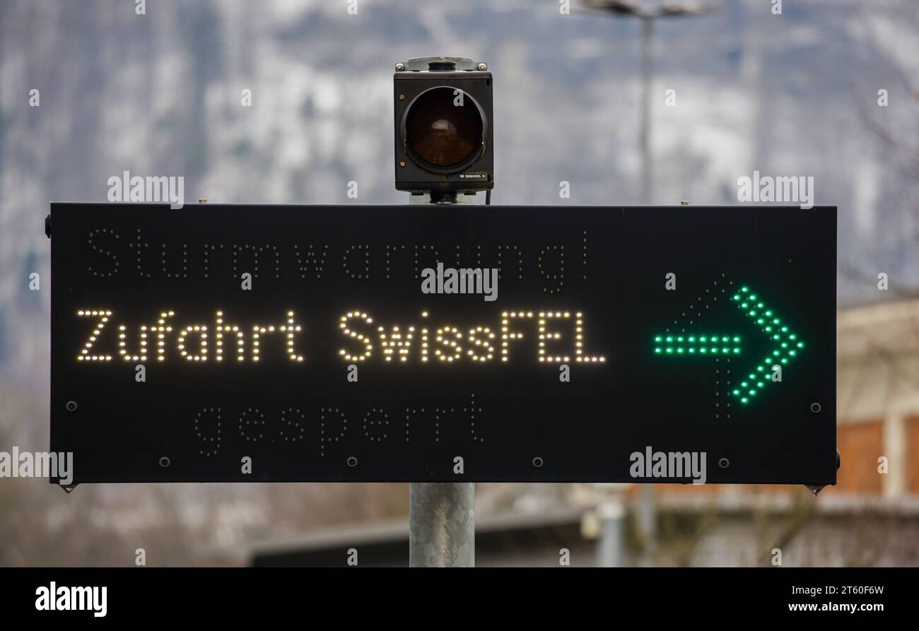 Zufahrt SwissFEL Ein Wegweiser zeigt den Weg zum Schweizer freien ...
