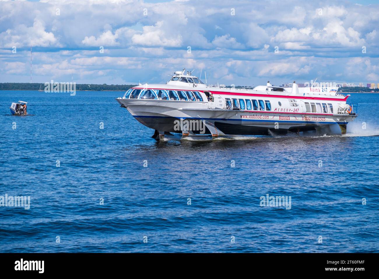 Modern jetfoil sailing through the waters of the Gulf of Finland in ...