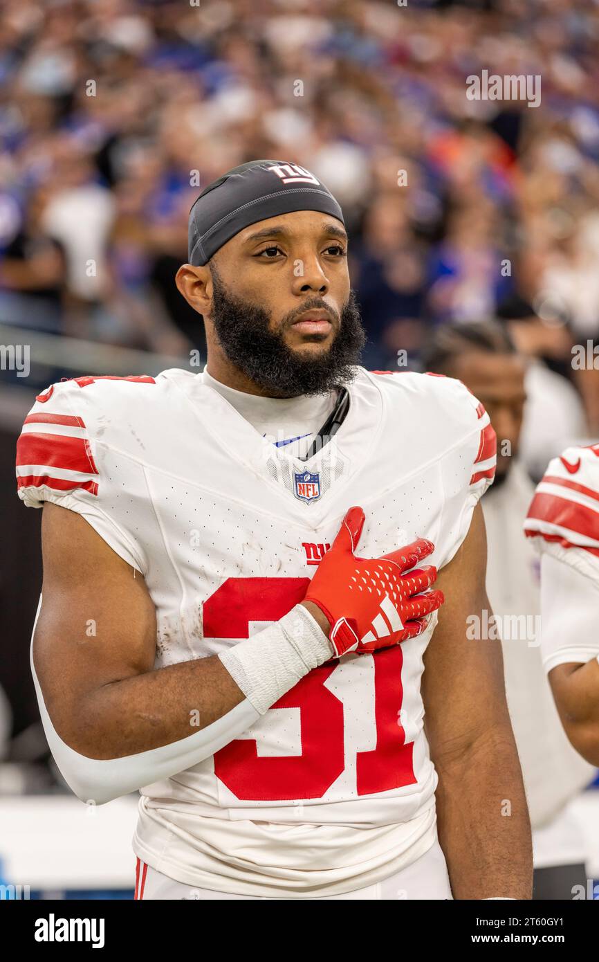 New York Giants running back Matt Breida (31) stands for the National ...