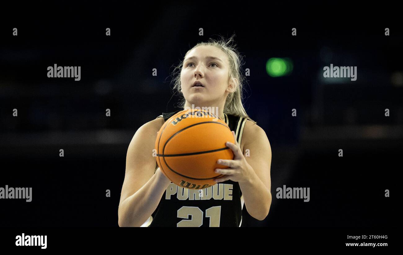 Purdue guard Emily Monson (21) shoots during an NCAA basketball game ...