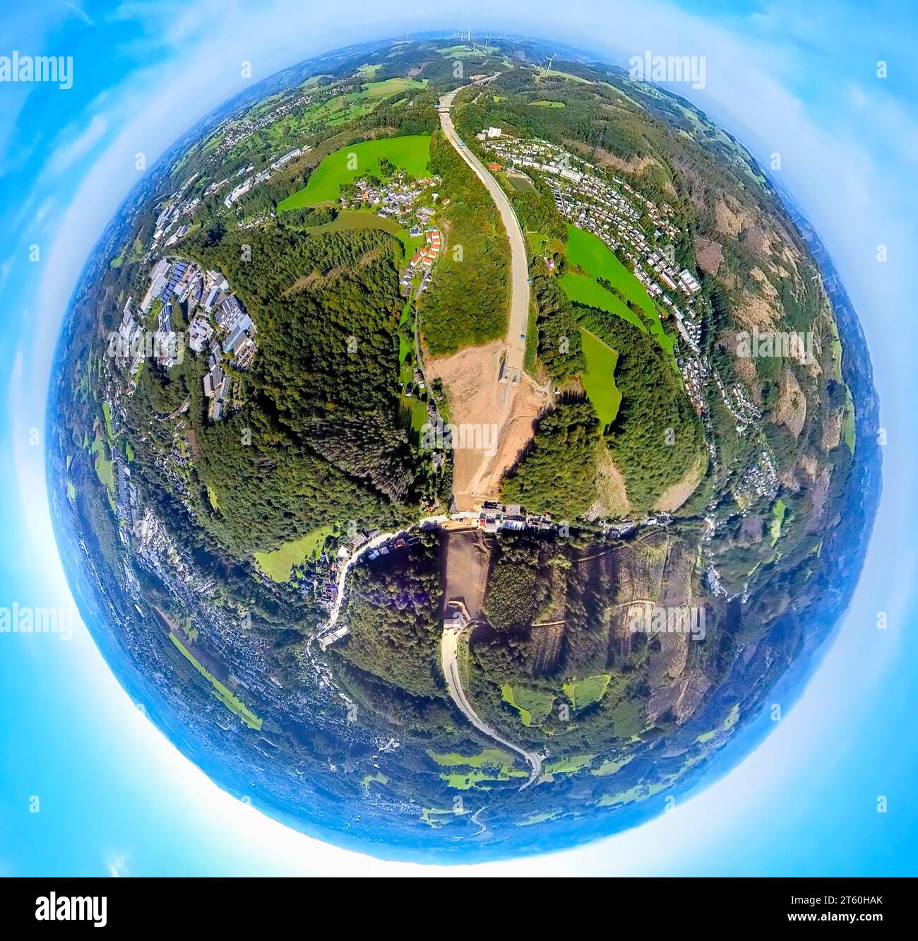 Aerial view, demolished and blown up valley bridge Rahmede of the ...