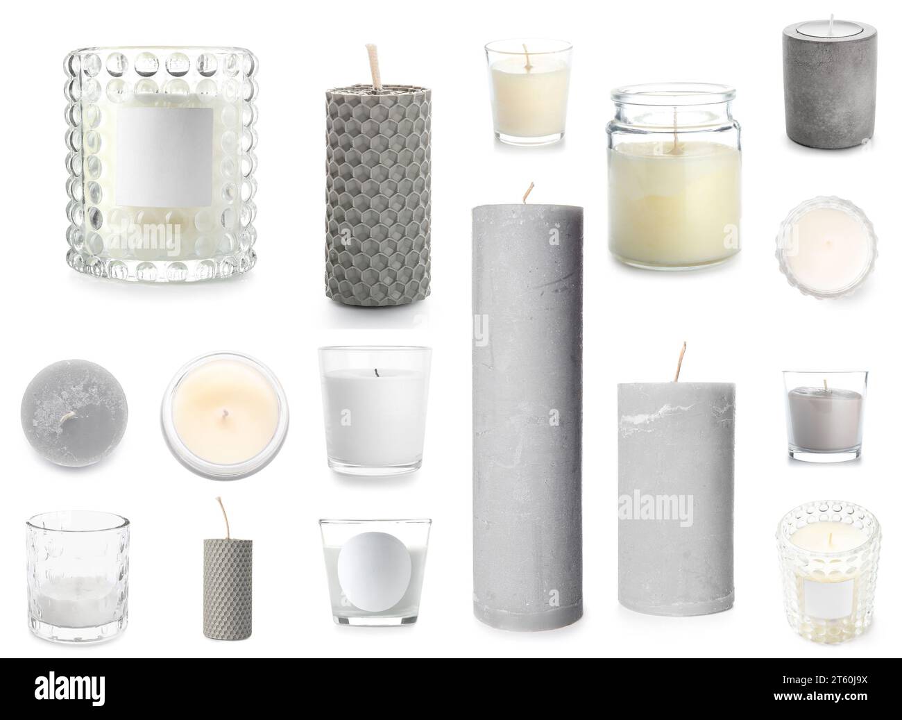 Set of many different candles on white background Stock Photo - Alamy
