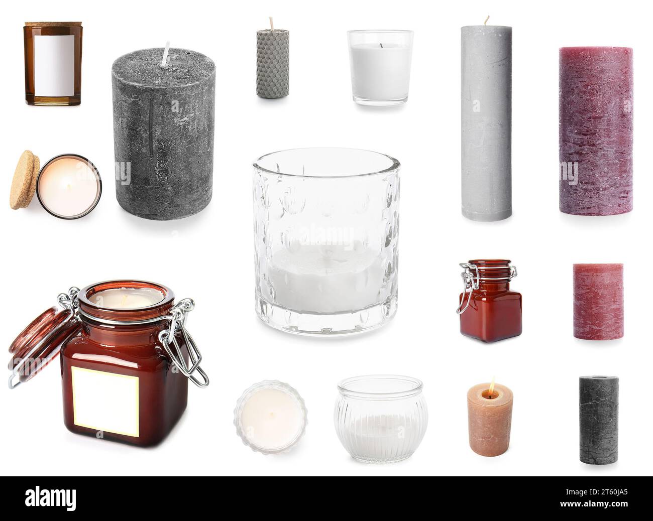 Set of many candles on white background Stock Photo - Alamy
