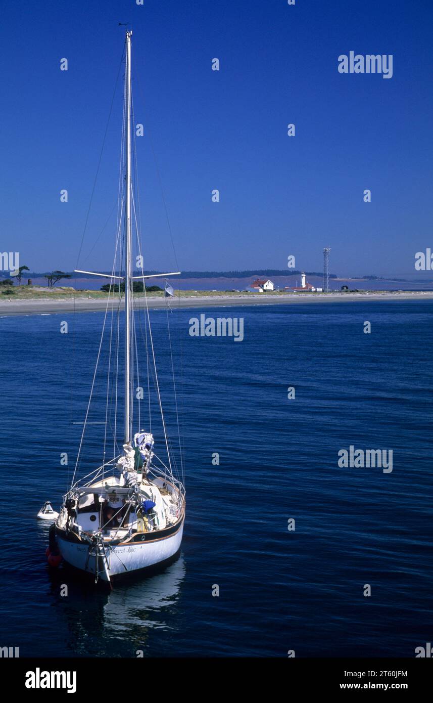Sailboat with Pt Wilson Lighthouse, Fort Worden State Park, Washington ...