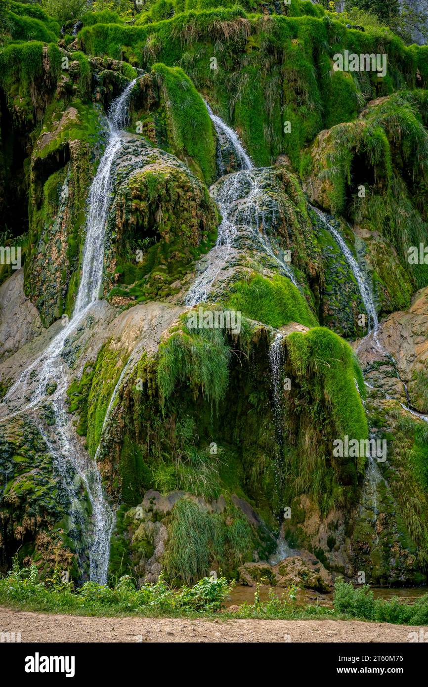 View of the Tufs waterfall with low water flow Stock Photo - Alamy
