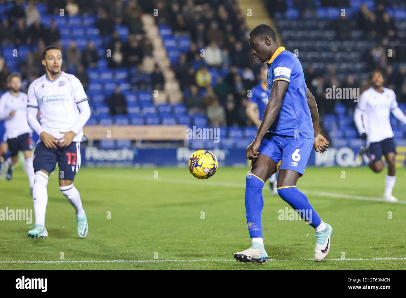 Shrewsbury, UK. 07th Nov, 2023. Shrewsbury's Jason Sraha in attacking ...