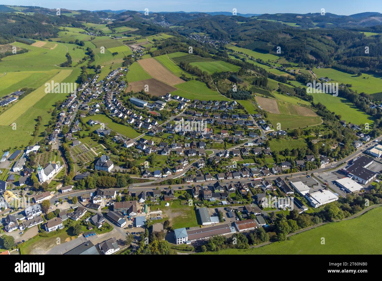 Aerial view of Elspe with St. James School and St. James the Elder ...