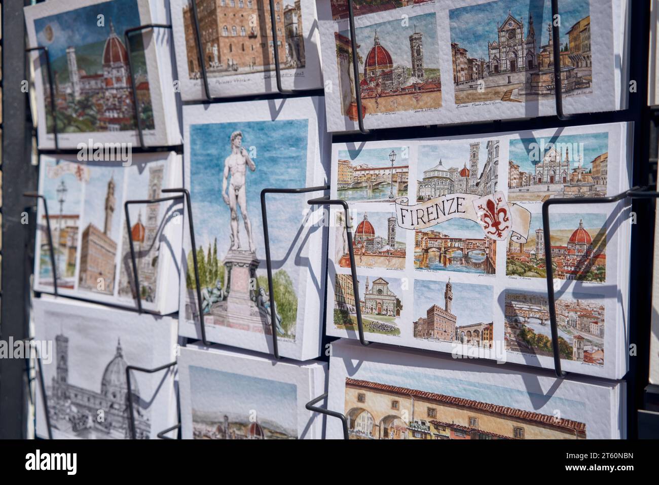 Postcards from Florence with typical Florentine art portrayed Stock ...