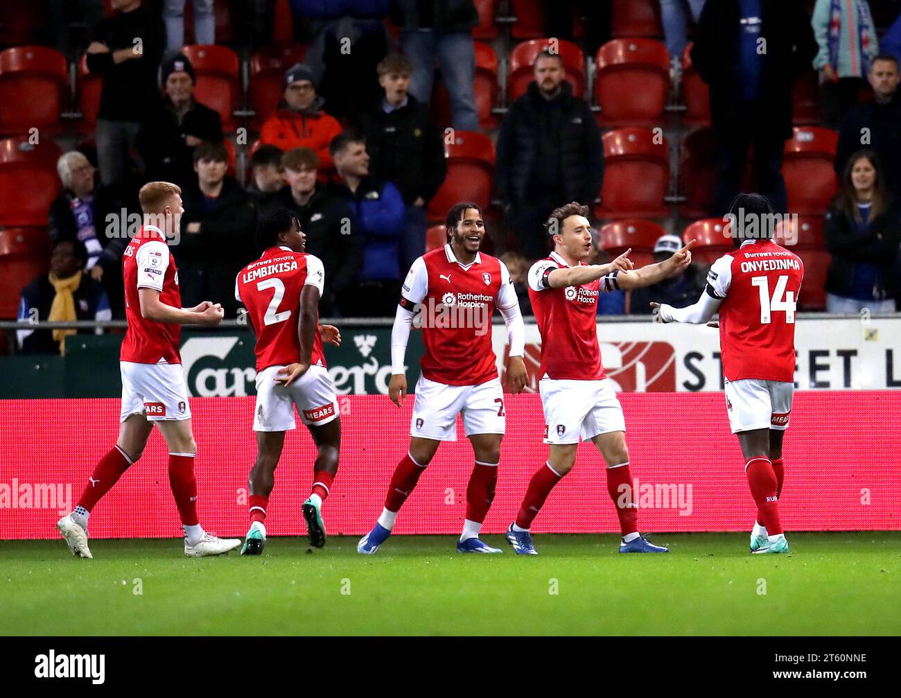Rotherham United's Sam Nombe (centre) celebrates with team-mates after ...