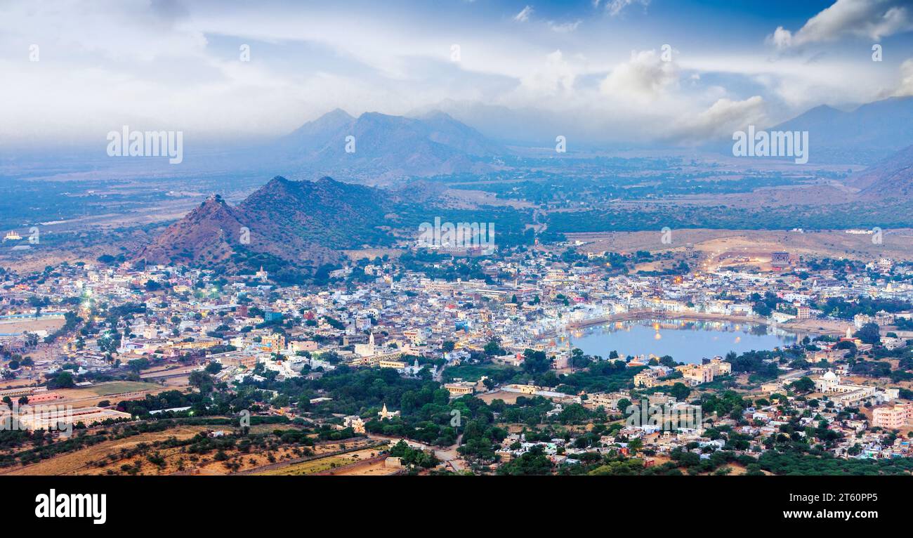 Pushkar Holy lake and Pushkar Holy City. Panoramic view from the ...