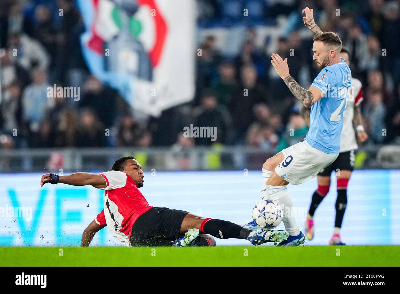 Rome, Italy. 07th Nov, 2023. Rome - Quinten Timber of Feyenoord, Manuel Lazzari of Lazio during ...