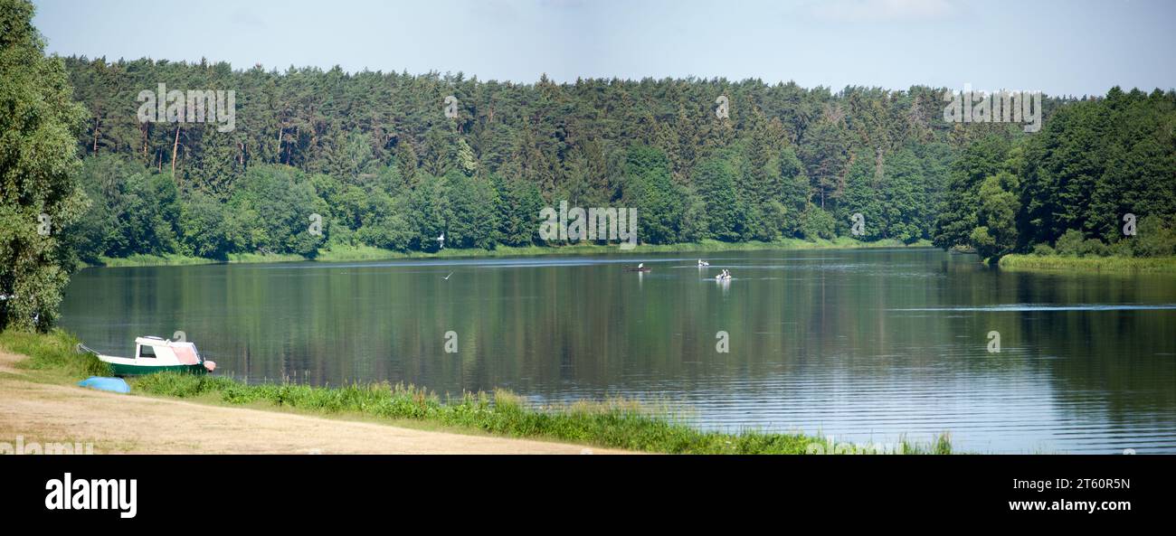The panoramic view of Neman River in Birstonas resort town during the ...