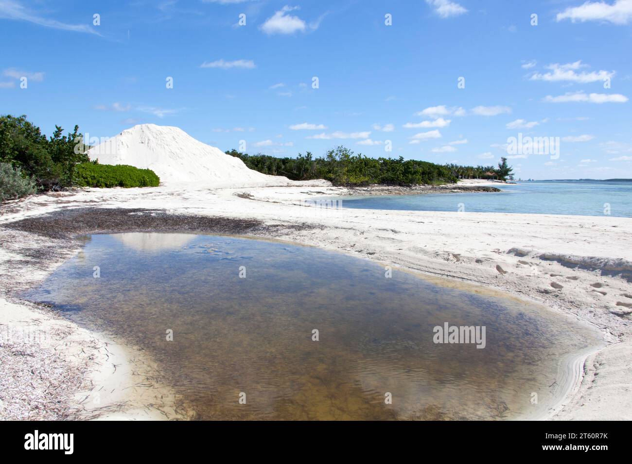 The view of Little Stirrup Cay tourist island beach with brought ...
