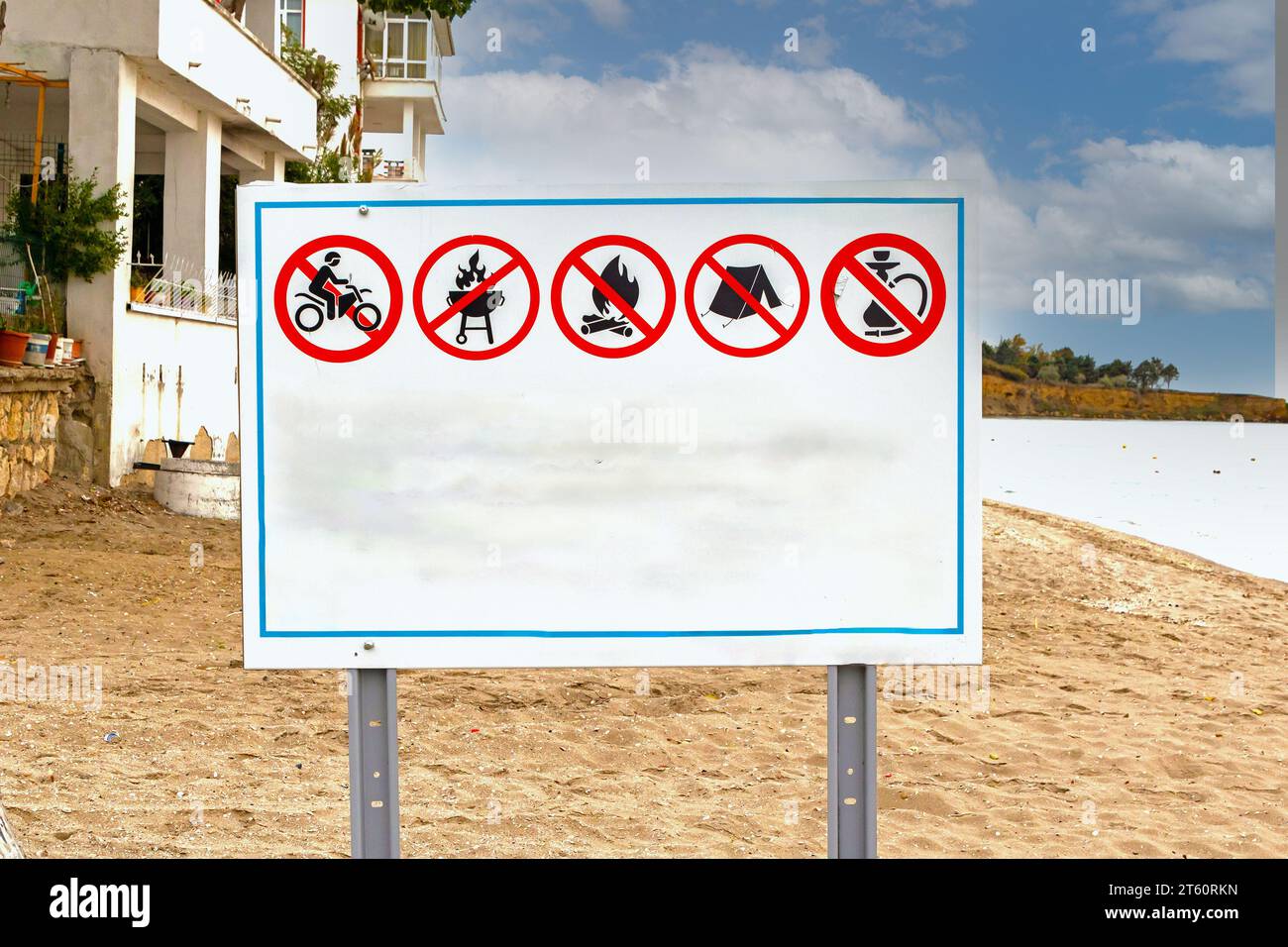 Large sign board with many illustrated symbols of restrictions in place ...