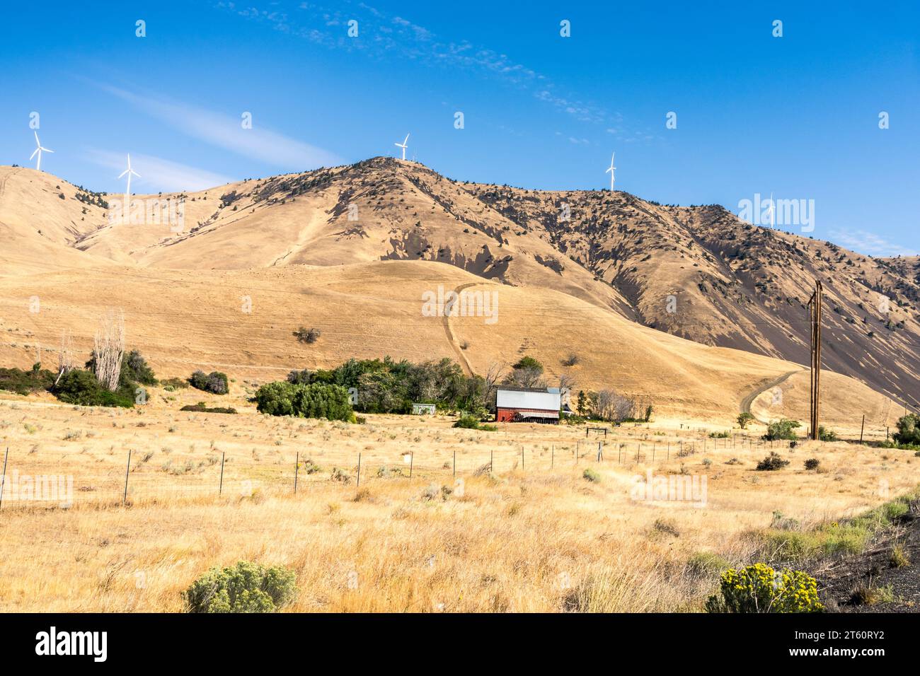 Washington state dry climate area landscape with farm's shed and ...