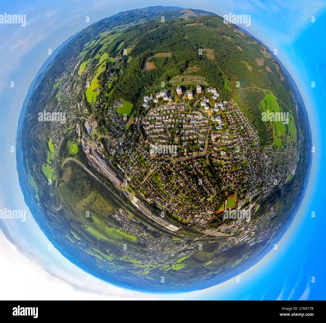 Aerial view, residential area, Eggersten Ring housing estate, high-rise ...