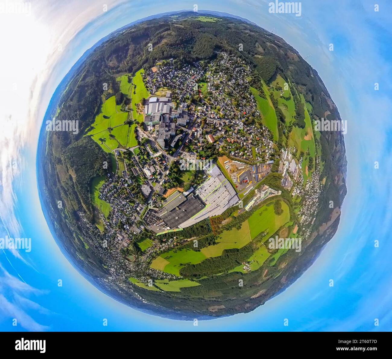 Aerial view, view of Krombach district with Krombacher brewery premises ...