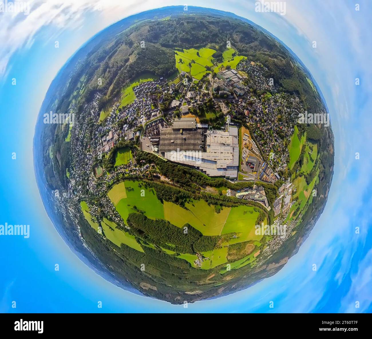 Aerial view, view of Krombach district with Krombacher brewery premises ...