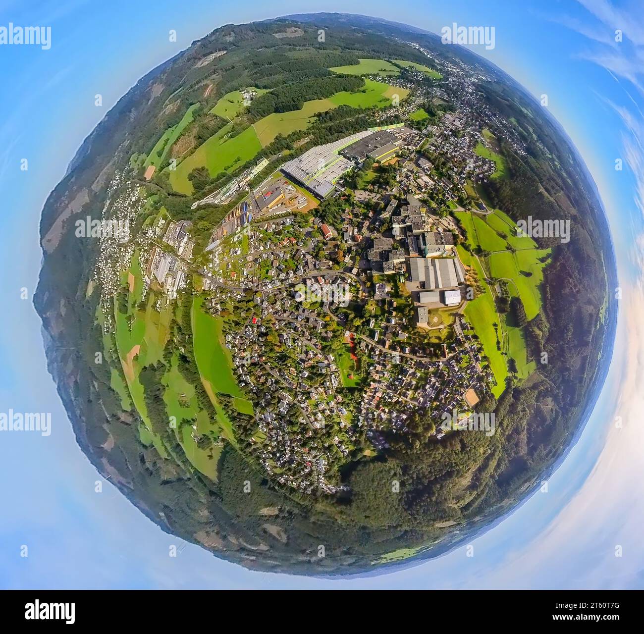 Aerial view, view of Krombach district with Krombacher brewery premises ...
