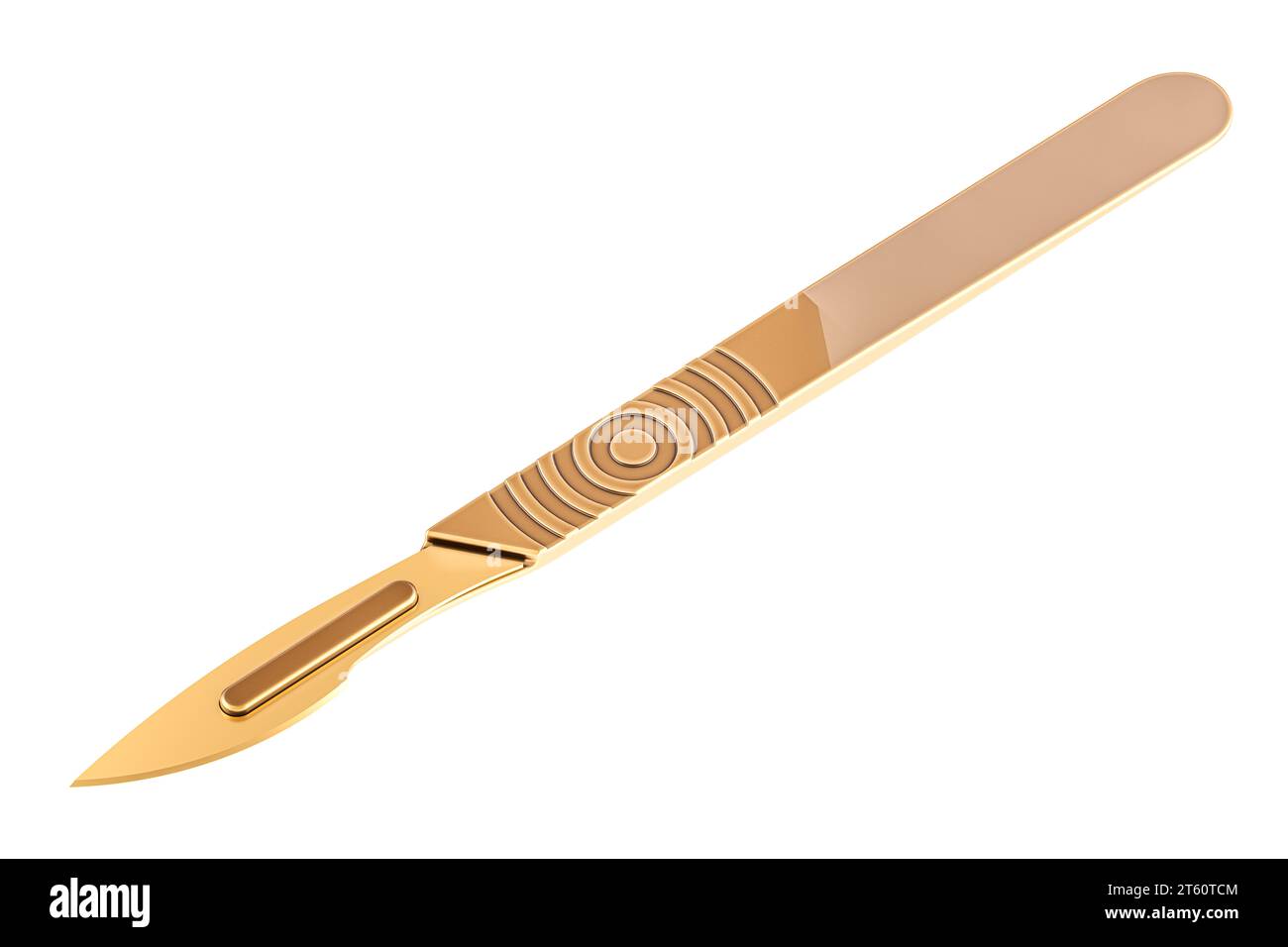 Golden Surgical Scalpel, 3D rendering isolated on white background ...