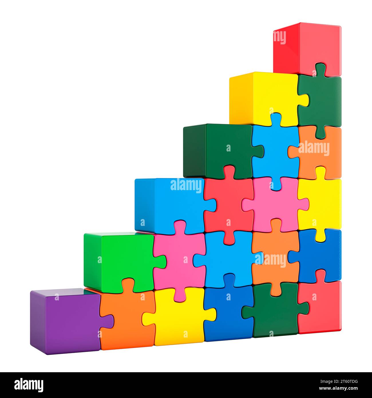 Stairs from colored puzzle. 3D rendering isolated on white background ...