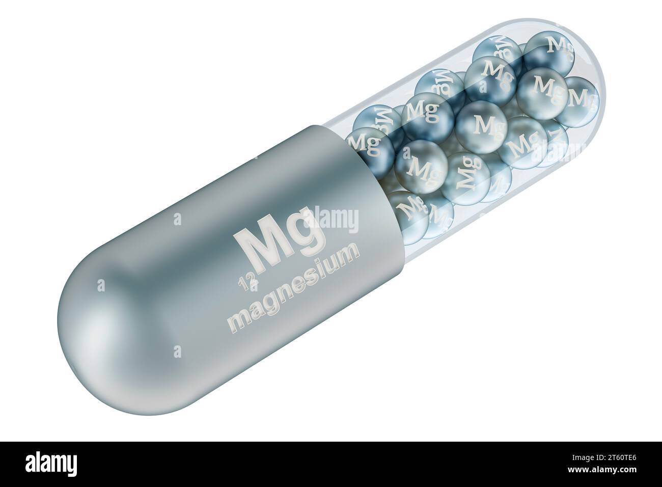 Capsule with magnesium Mg, 3D rendering isolated on white background ...
