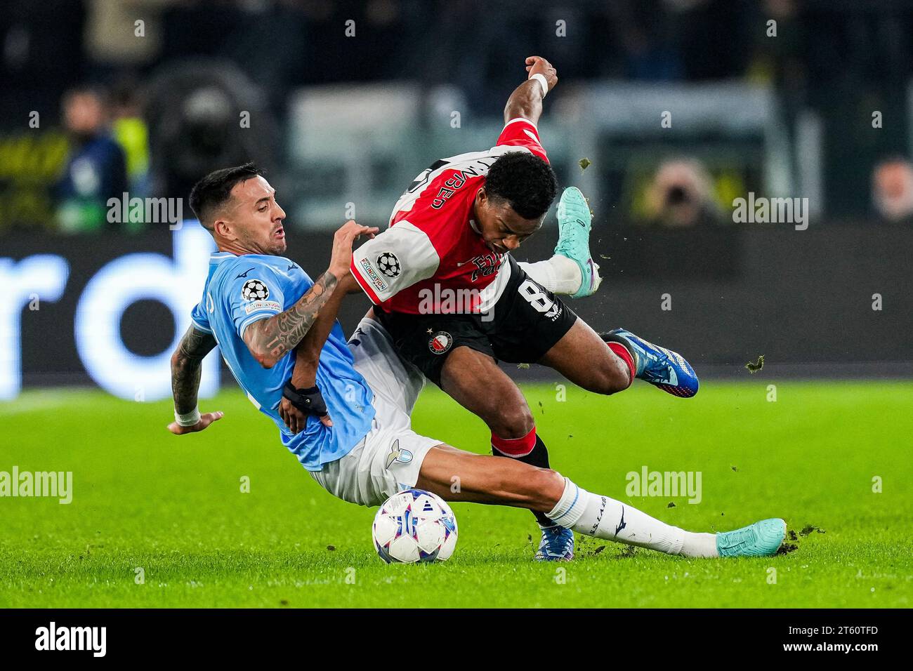 Rome, Italy. 07th Nov, 2023. Rome - Matias Vecino of Lazio, Quinten Timber of Feyenoord during ...