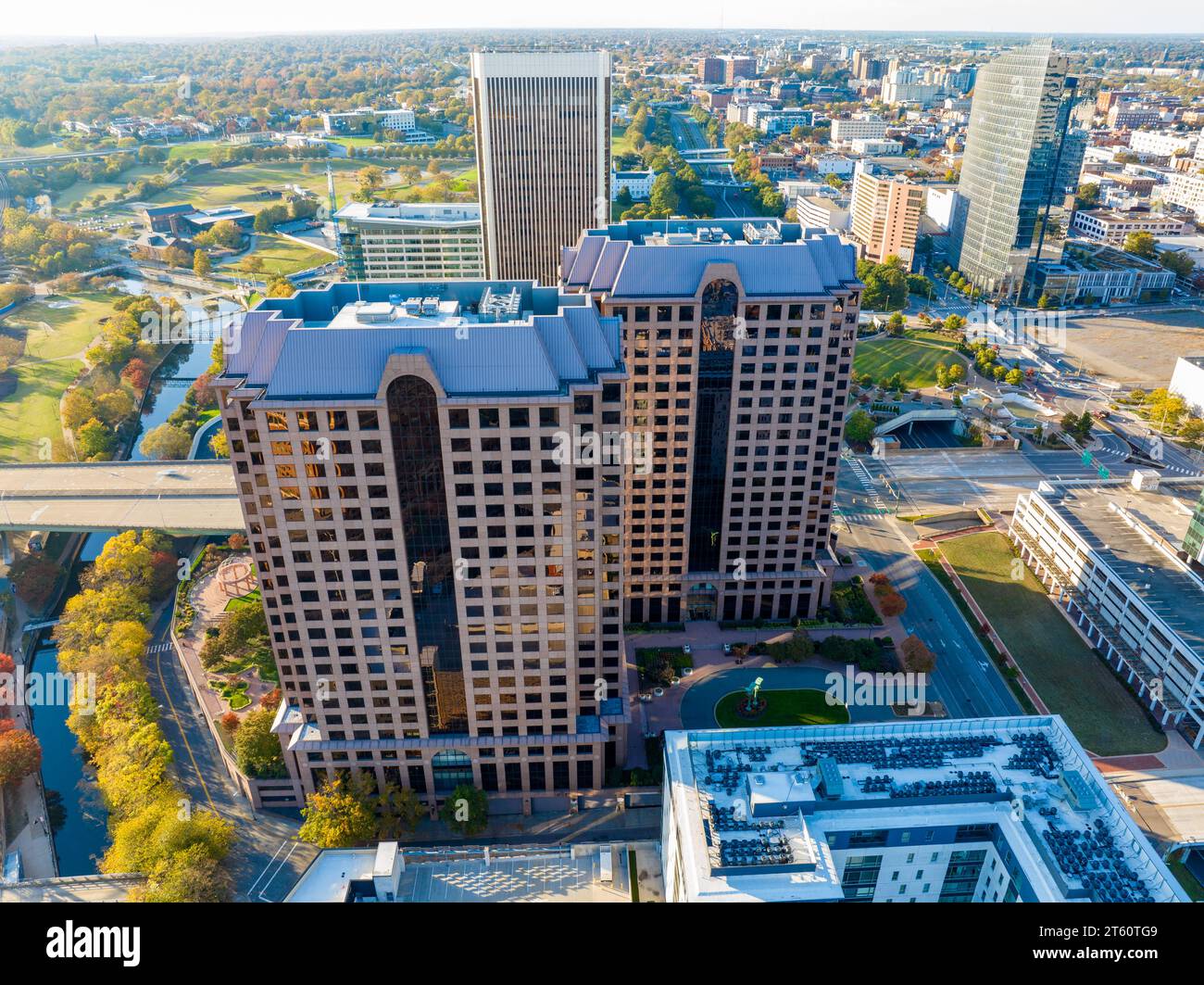 Richmond, VA, USA - October 28, 2023: Aerial photo Riverfront Plaza ...