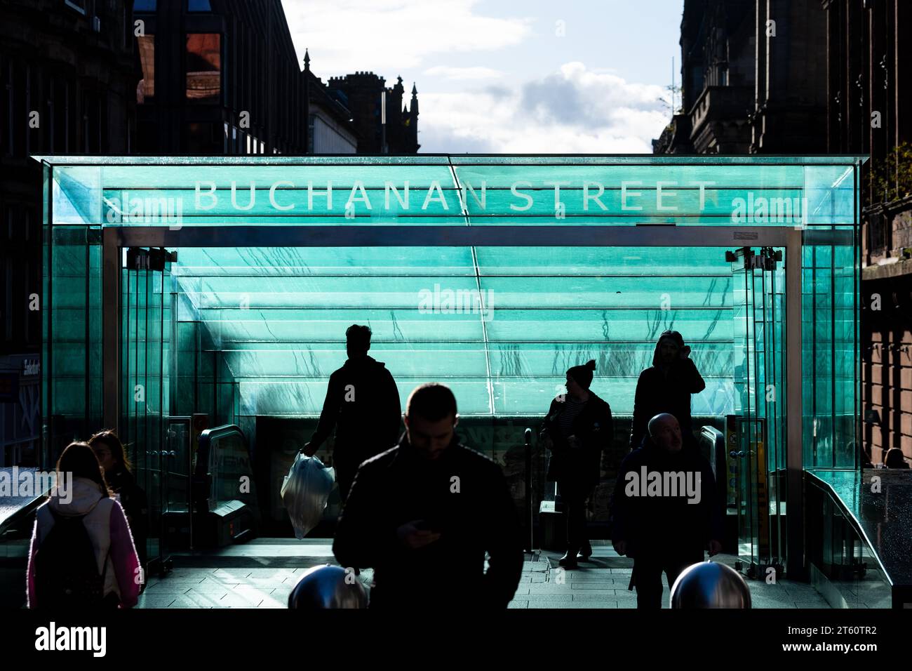 Buchanan Street subway entrance on Buchanan Street, Glasgow, Scotland ...