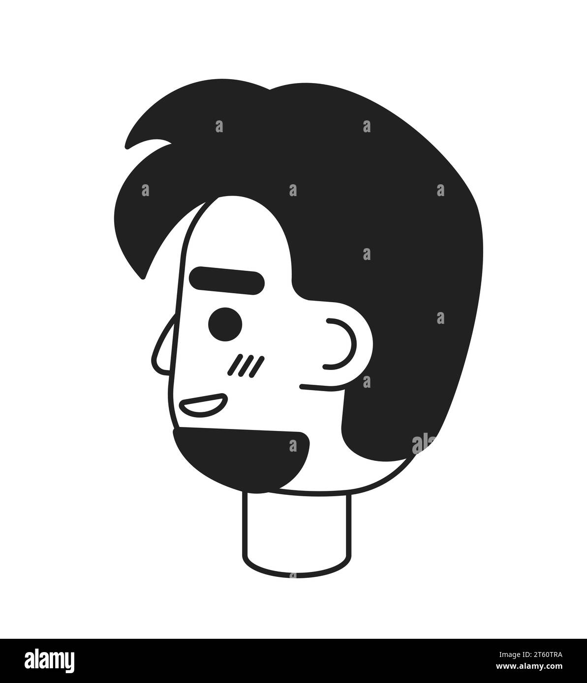 Side view spanish bearded man grinning black and white 2D vector avatar ...