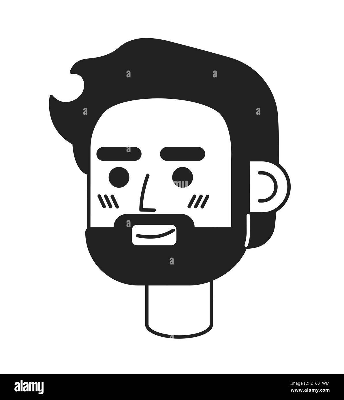 Bearded caucasian adult guy black and white 2D vector avatar ...