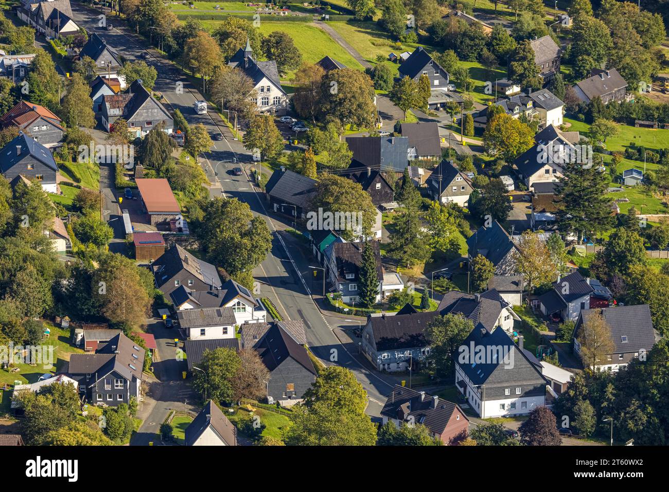 Aerial view, village center Kronprinzenstraße with community center ...