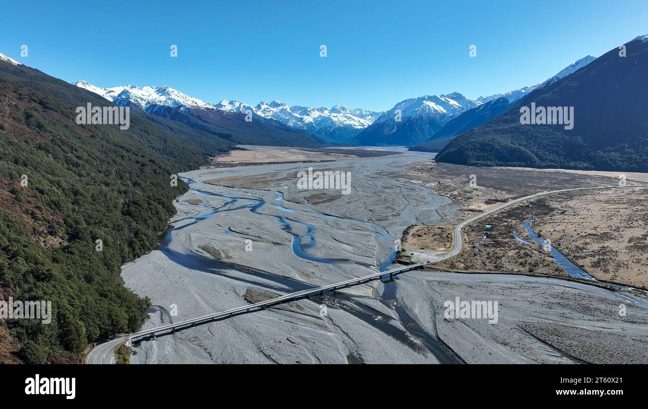 Aerial photography of the braided river with very little water flowing ...