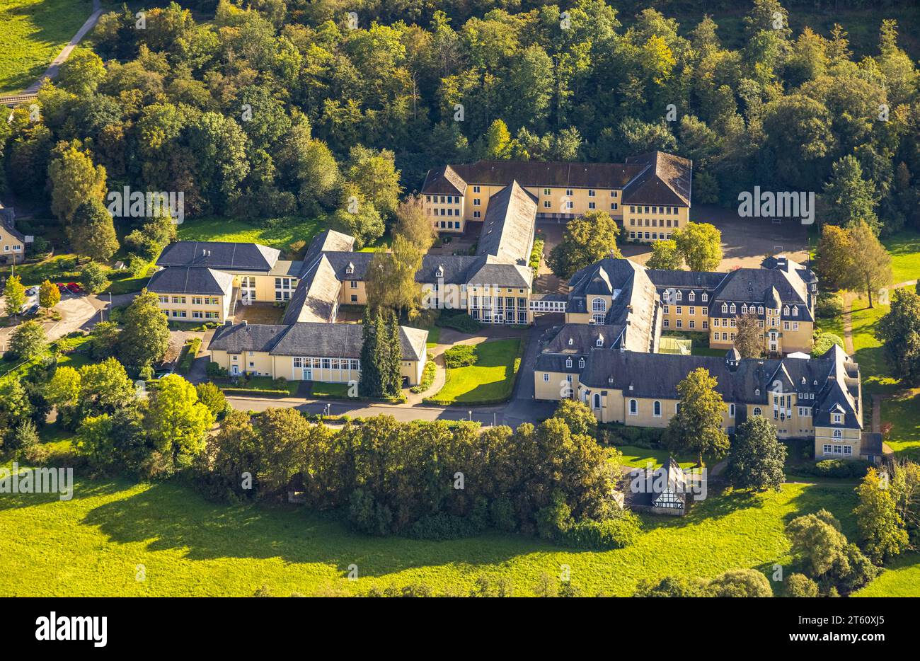 Aerial view, Stift Keppel Gymnasium, Allenbach, Hilchenbach, Siegerland ...