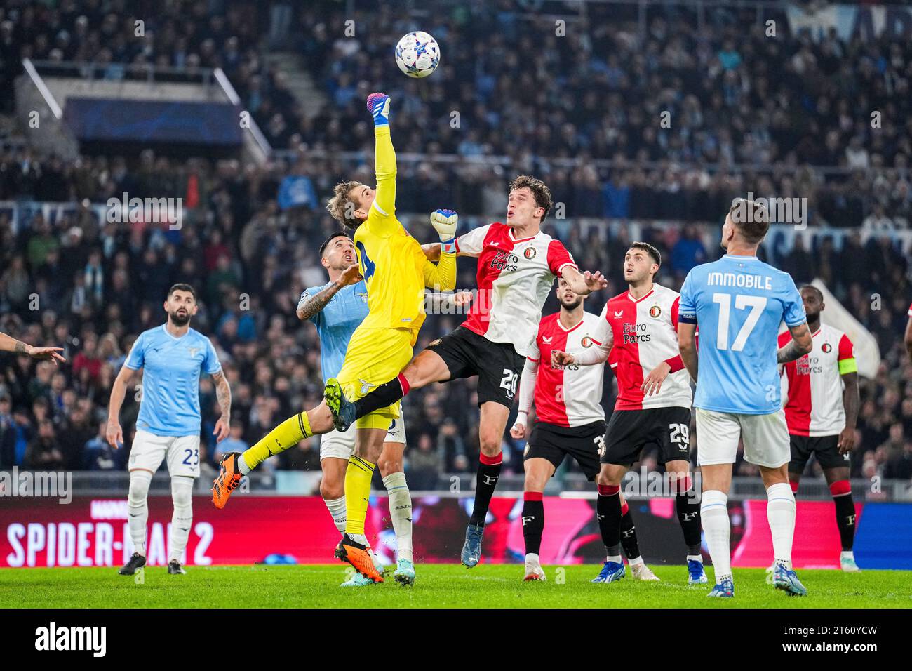 Rome, Italy. 07th Nov, 2023. Rome - Lazio goalkeeper Ivan Provedel, Mats Wieffer of Feyenoord ...