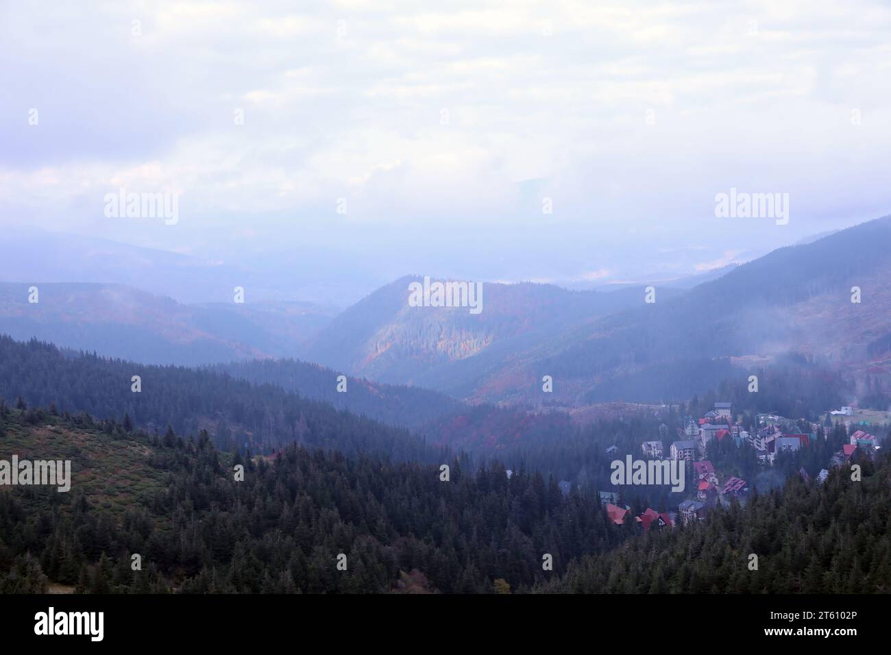 Morning view of residental area and houses around the Dragobrat ...