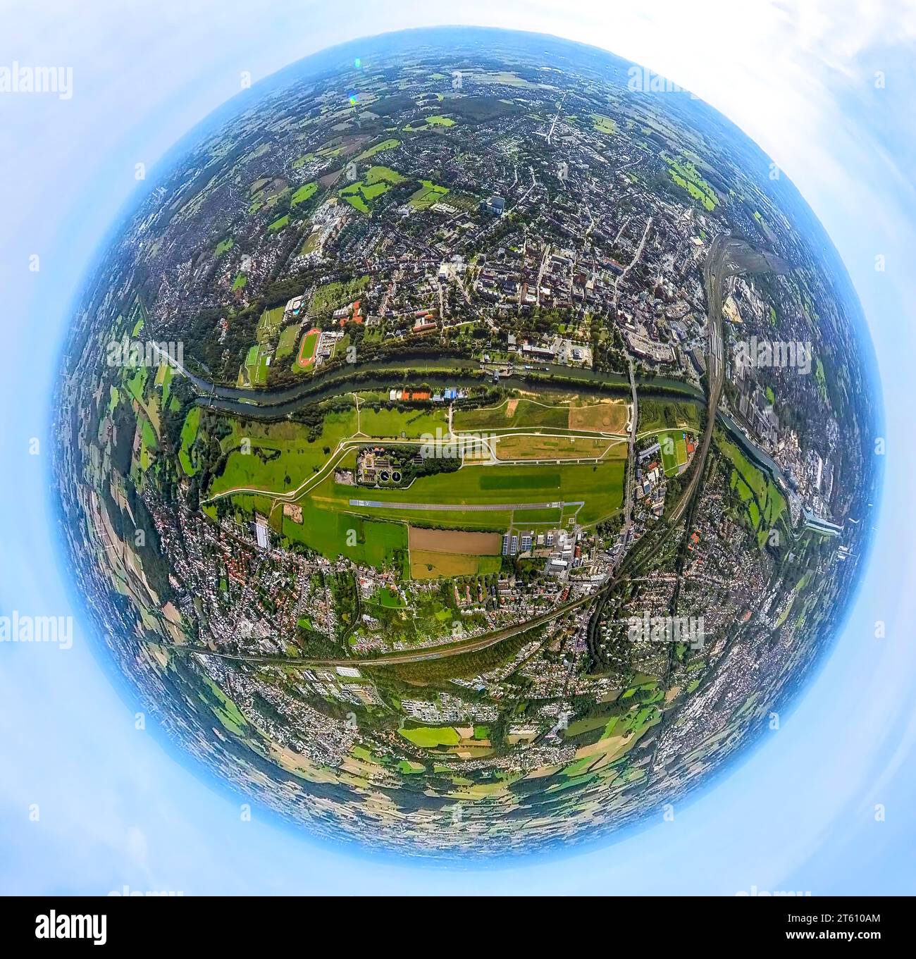 Aerial view, Lippe conversion experience area, river Lippe Lippe ...