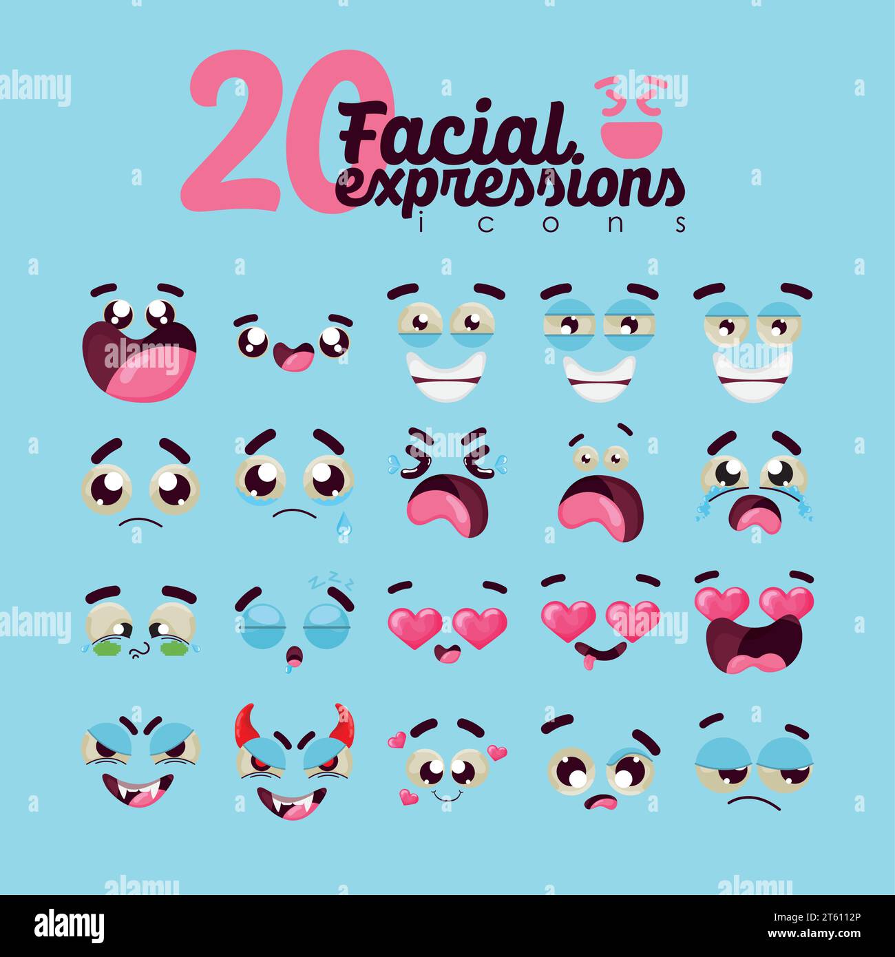 Set of different facial expression Vector illustration Stock Vector ...
