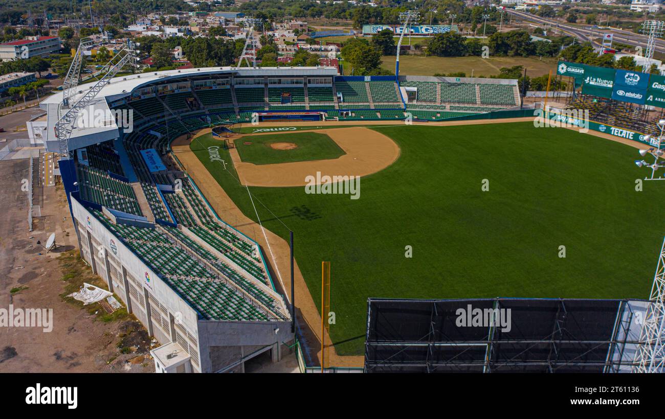 Aerial view of the Francisco Carranza Limón Stadium. General view of the Algodoneros stadium in ...