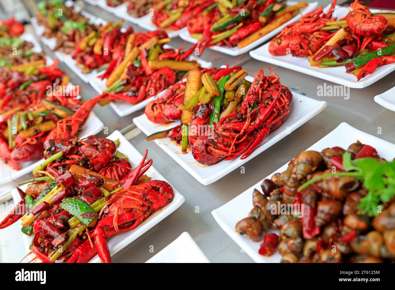 Fried crayfish in the kitchen and snail Stock Photo - Alamy
