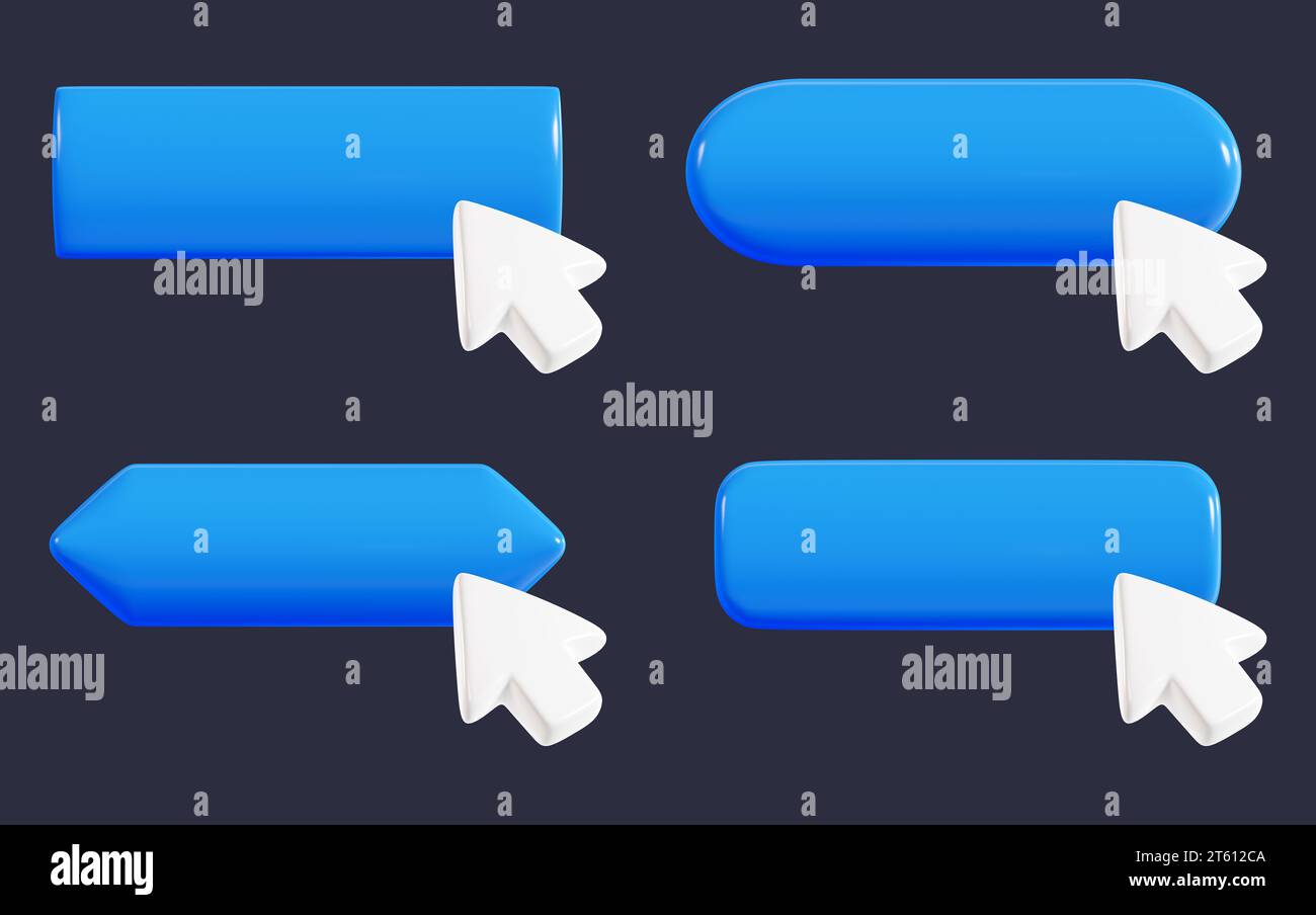 Mouse cursor pointer click on blue button 3d render illustration set Stock Photo - Alamy