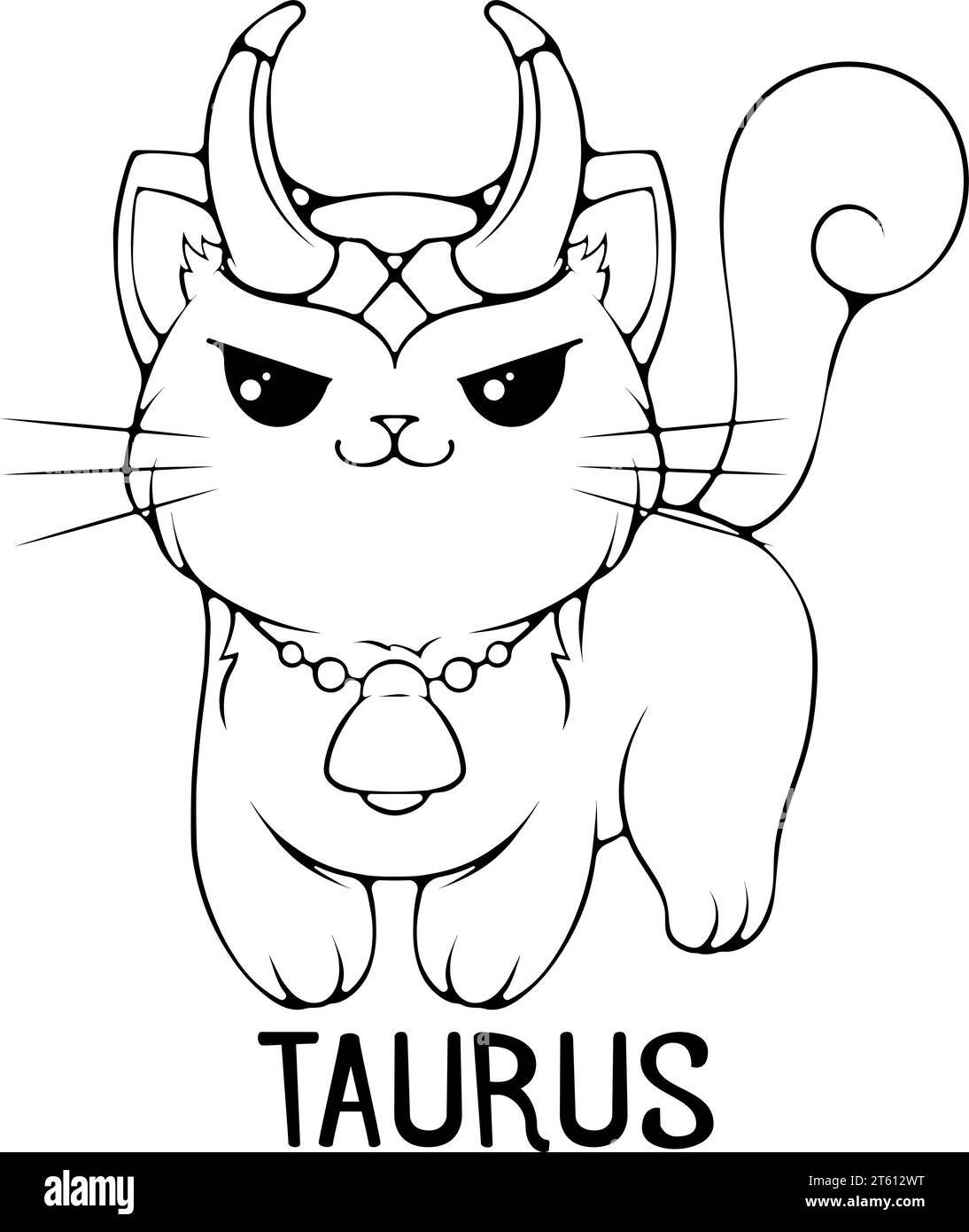 Taurus Cute Cartoon Zodiac Cat Stock Vector Image And Art Alamy