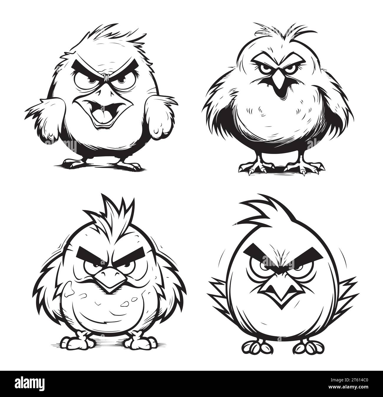 Angry birds set hand drawn sketch in comic style coloring book Stock ...